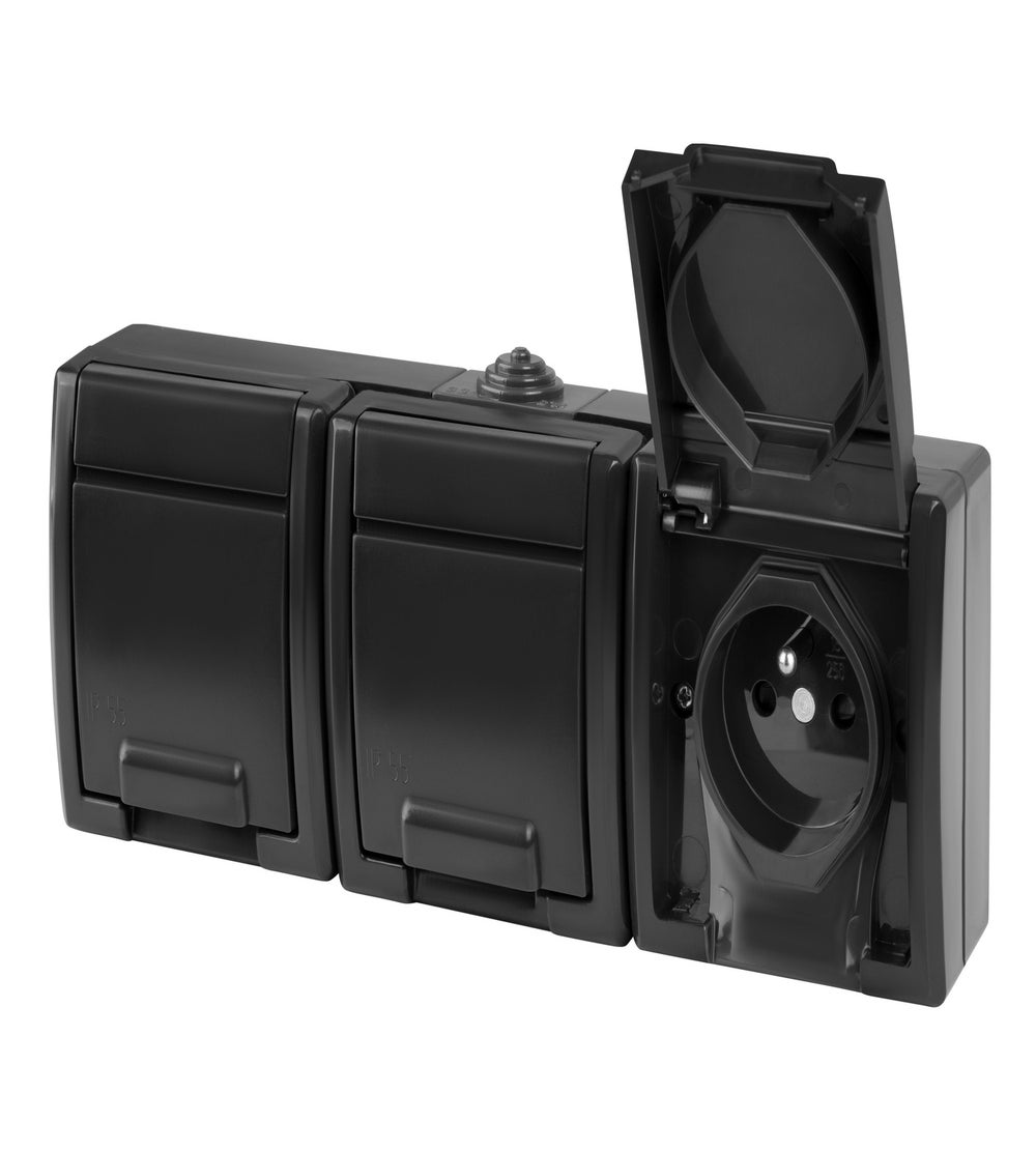 Aquant gniazdo 3X2P+Z IP55 antracyt