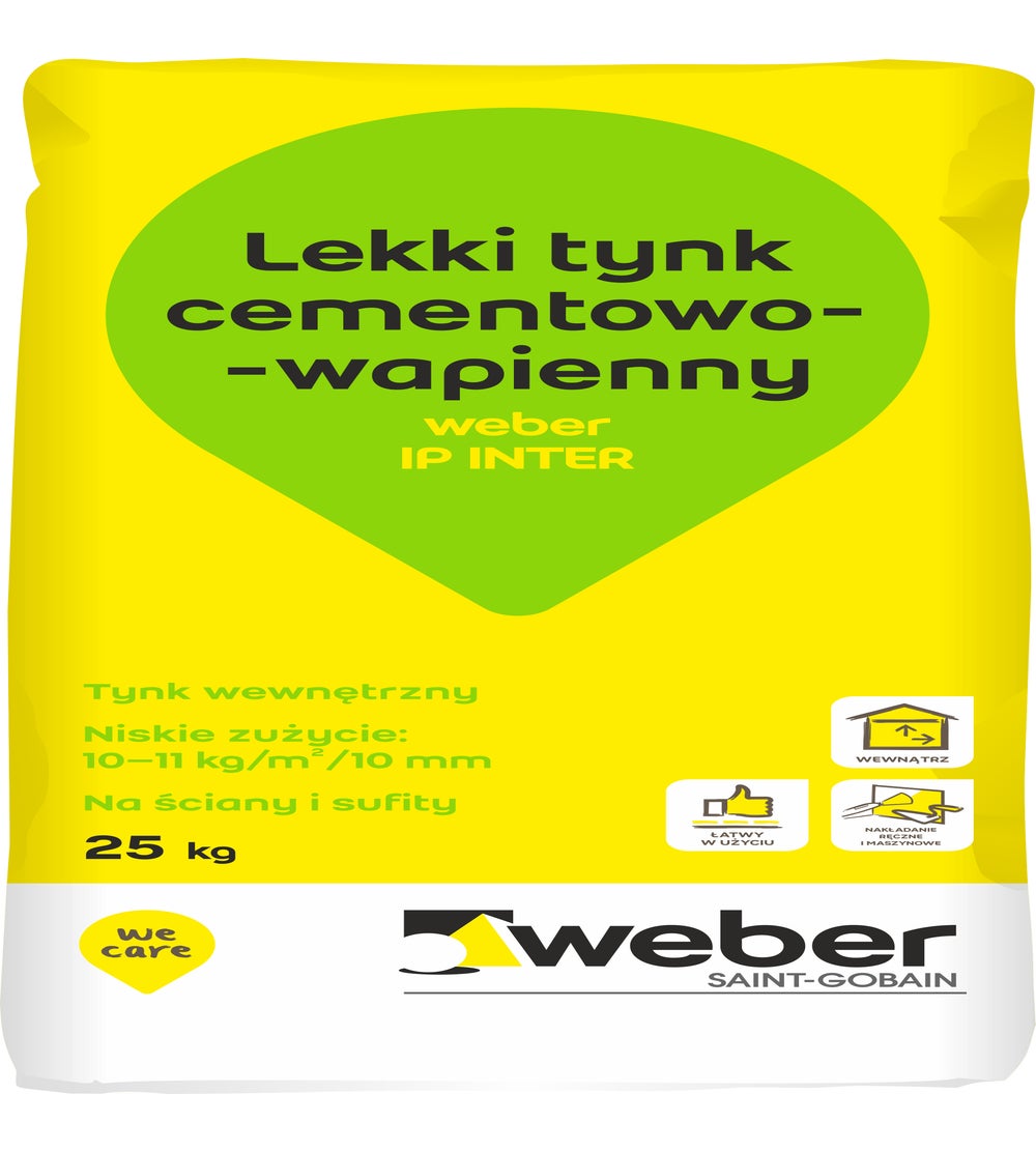 Tynk cementowo-wapienny Weber Inter IP 25 kg, maszynowy lekki