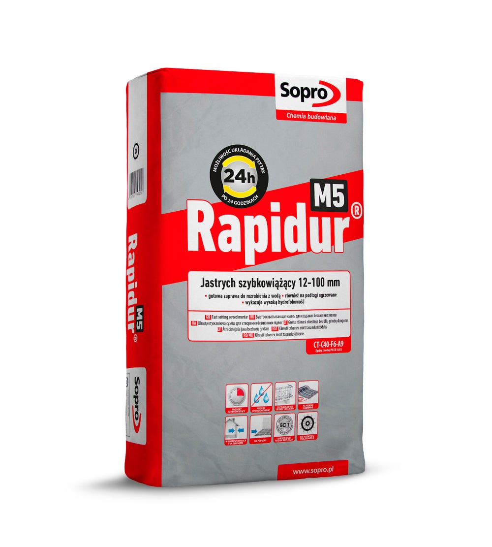 Jastrych cementowy Sopro Rapidur M5, CT-C40-F6-A9 25 kg, podkład ...