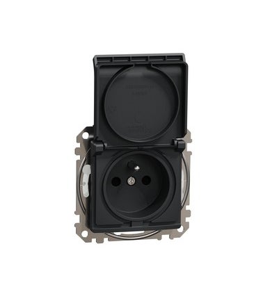 SEDNA II Gniazdo 2P+PE z przesłonami IP44, czarny antracyt